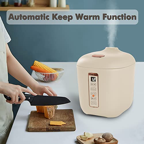 CHACEEF Mini Rice Cooker 2-Cups Uncooked, 1.2L Portable Non-Stick Small Travel Rice Cooker, Beige & CHACEEF Travel Electric Kettle, 350ml Small Portable Kettle with 304 Stainless Steel, Black