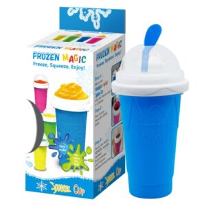 slushy maker cup slushie cup maker milk cola juice squeeze cup frozen magic quick freeze cup cooling cup smoothies cup with lids and straws for all age (blue)