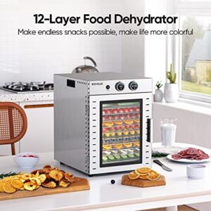 ROVRAk Food Dehydrator for Jerky, Fruit, Meat, Herbs, 12-Tray Stainless Steel Dehydrator Machine, Double-Layer Insulation, Adjustable Timer, Temperature Control, Overheat Protection (67 Recipes)