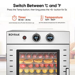 ROVRAk Food Dehydrator for Jerky, Fruit, Meat, Herbs, 12-Tray Stainless Steel Dehydrator Machine, Double-Layer Insulation, Adjustable Timer, Temperature Control, Overheat Protection (67 Recipes)