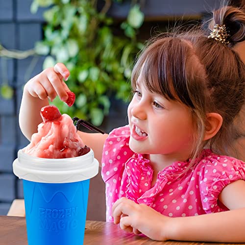 Slushy Maker Cup, TIK TOK Magic Quick Frozen Smoothies Cup, Portable Double Layer Slushy Maker Cup, Slushie Machine with Straw and Spoon, Ice Cream Maker for Kids and Family(Blue)