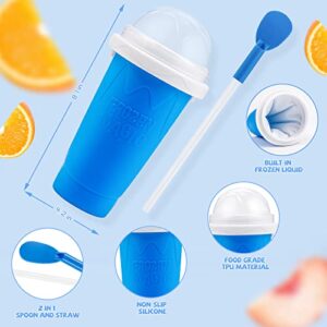 Slushy Maker Cup, TIK TOK Magic Quick Frozen Smoothies Cup, Portable Double Layer Slushy Maker Cup, Slushie Machine with Straw and Spoon, Ice Cream Maker for Kids and Family(Blue)