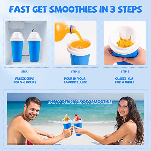 Slushy Maker Cup, TIK TOK Magic Quick Frozen Smoothies Cup, Portable Double Layer Slushy Maker Cup, Slushie Machine with Straw and Spoon, Ice Cream Maker for Kids and Family(Blue)