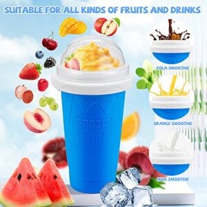 Slushy Maker Cup, TIK TOK Magic Quick Frozen Smoothies Cup, Portable Double Layer Slushy Maker Cup, Slushie Machine with Straw and Spoon, Ice Cream Maker for Kids and Family(Blue)