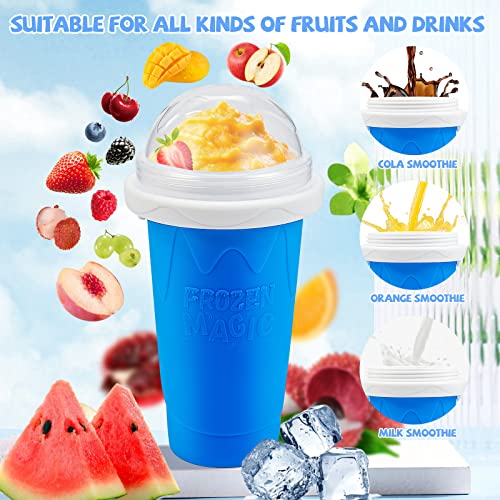 Slushy Maker Cup, TIK TOK Magic Quick Frozen Smoothies Cup, Portable Double Layer Slushy Maker Cup, Slushie Machine with Straw and Spoon, Ice Cream Maker for Kids and Family(Blue)