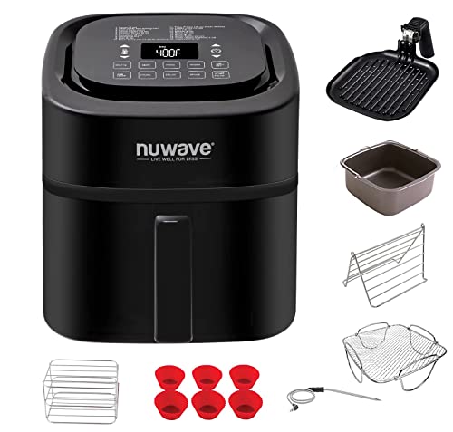 Nuwave Brio 6-Quart Healthy Digital Smart Air Fryer with Probe One-Touch Digital Controls, Advanced Cooking Functions, Removable Divider Insert & Grill Pan (NEW ACCESSORY)