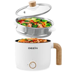 dezin hot pot electric, 1.5l portable ramen cooker with nonstick coating, mini hot pot for dorm/office/travel, multi-function hot pot for stir fry, steak, noodles, soup, pasta (egg rack included)