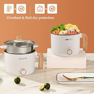 Dezin Hot Pot Electric, 1.5L Portable Ramen Cooker with Nonstick Coating, Mini Hot Pot for Dorm/Office/Travel, Multi-Function Hot Pot for Stir Fry, Steak, Noodles, Soup, Pasta (Egg Rack Included)