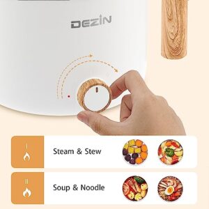 Dezin Hot Pot Electric, 1.5L Portable Ramen Cooker with Nonstick Coating, Mini Hot Pot for Dorm/Office/Travel, Multi-Function Hot Pot for Stir Fry, Steak, Noodles, Soup, Pasta (Egg Rack Included)