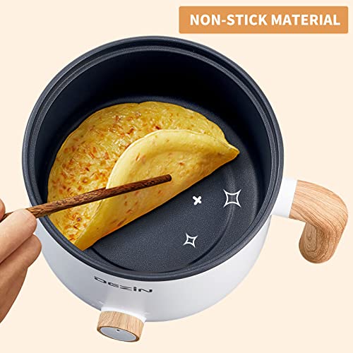 Dezin Hot Pot Electric, 1.5L Portable Ramen Cooker with Nonstick Coating, Mini Hot Pot for Dorm/Office/Travel, Multi-Function Hot Pot for Stir Fry, Steak, Noodles, Soup, Pasta (Egg Rack Included)