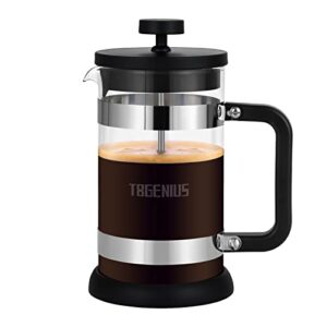 tbgenius french press coffee maker 21 oz, cold brew heat resistant thickened borosilicate coffee pot, coffee presses 600 ml, tea and frothed milk press (black，21ounce)