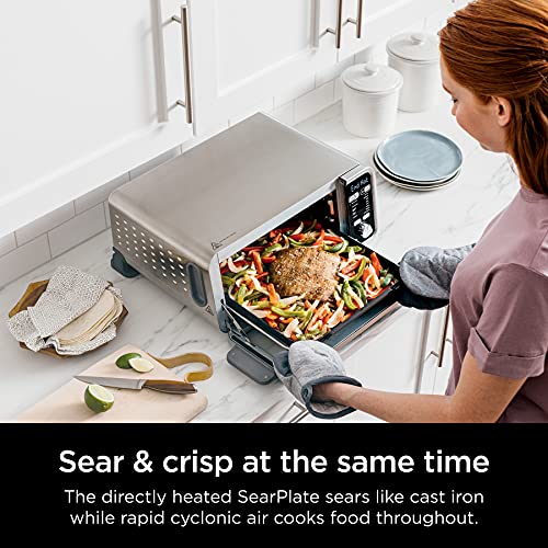 Ninja SP301 Dual Heat Air Fry Countertop 13-in-1 Oven with Extended Height, XL Capacity, Flip Up & Away Capability for Storage Space, with Air Fry Basket, SearPlate, Wire Rack & Crumb Tray, Silver