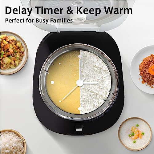 Rice Cooker Large 8 Cup, Stainless Steel Inner Pot Steamer, YOKEKON Low Carb Rice Maker, 24H Delay Timer and Auto Keep Warm Feature, Sushi/Grain/Cake/Porridge,Black