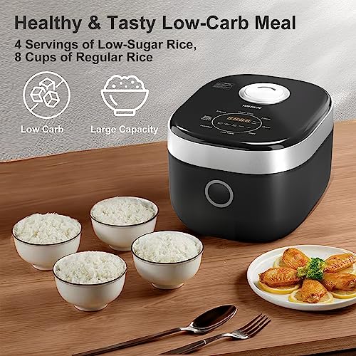 Rice Cooker Large 8 Cup, Stainless Steel Inner Pot Steamer, YOKEKON Low Carb Rice Maker, 24H Delay Timer and Auto Keep Warm Feature, Sushi/Grain/Cake/Porridge,Black