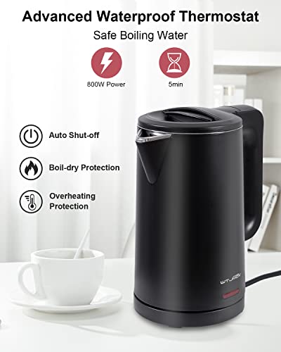 0.8L Electric Kettle Stainless Steel, 800 Watts Small Electric Kettle Fast Boil Auto Shut-off, Portable Water Boiler for Small Kitchen, Business Trip and More