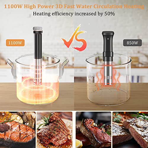 Sous Vide Cooker, WIFI Sous Vide Machine Precisional Cooker, IPX7 Waterproof, 1100 Watts Quiet Fast-Heating Sous Vide Cooking Machine Immersion Circulator with Recipes on APP and Sous Vide Cooking Precisional Machine