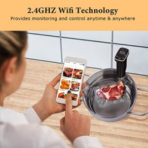 Sous Vide Cooker, WIFI Sous Vide Machine Precisional Cooker, IPX7 Waterproof, 1100 Watts Quiet Fast-Heating Sous Vide Cooking Machine Immersion Circulator with Recipes on APP and Sous Vide Cooking Precisional Machine