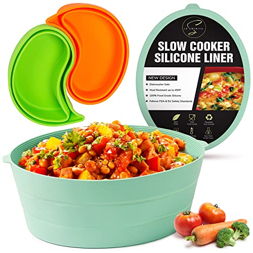 Swiriya 3 Pcs BUNDLE: Silicone Crock pot Liners + Slow Cooker Divider | Reusable Slow Cooker Liners | Leakproof & Easy Clean inserts for 7-8 Quart pots