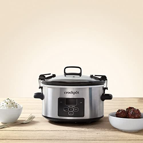 Crock-Pot 4 Quart Travel Proof Cook and Carry Programmable Slow Cooker with Locking Lid, Convenient Handles, and Digital Display, Stainless Steel