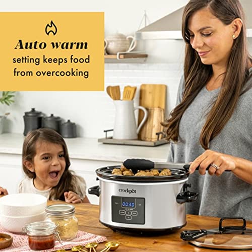 Crock-Pot 4 Quart Travel Proof Cook and Carry Programmable Slow Cooker with Locking Lid, Convenient Handles, and Digital Display, Stainless Steel