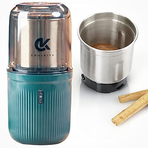 COOLKITS Coffee Grinder [ 170g / 5.7 OZ ], Shockproof Herb Grinder,Spice grinder with 304 Stainless Steel Removable Bowl and Sharp Blades, Espresso Grinder, Fast and reliable.