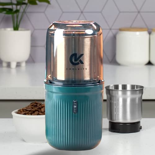 COOLKITS Coffee Grinder [ 170g / 5.7 OZ ], Shockproof Herb Grinder,Spice grinder with 304 Stainless Steel Removable Bowl and Sharp Blades, Espresso Grinder, Fast and reliable.