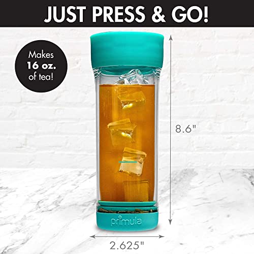 Primula Press and Go Iced Tea Iced Tea Brewer and Tumbler For Loose Leaf or Bagged Teas, Double Wall Travel Tea Mug with Stainless Steel Infuser, Leakproof, Dishwasher Safe, Teal