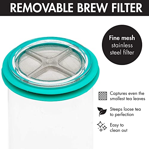 Primula Press and Go Iced Tea Iced Tea Brewer and Tumbler For Loose Leaf or Bagged Teas, Double Wall Travel Tea Mug with Stainless Steel Infuser, Leakproof, Dishwasher Safe, Teal