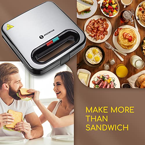 Aigostar Sandwich Maker, Non-Stick Panini Press Sandwich Maker Breakfast Grilled Cheese Maker, Stainless Steel Tostadora de Pan