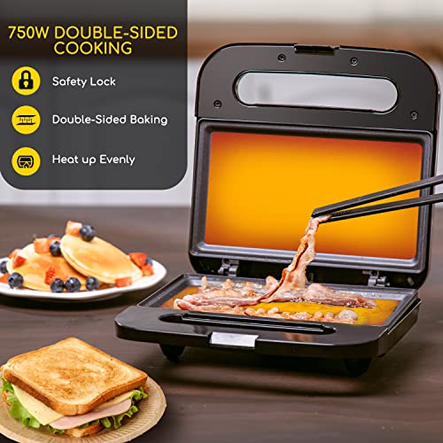 Aigostar Sandwich Maker, Non-Stick Panini Press Sandwich Maker Breakfast Grilled Cheese Maker, Stainless Steel Tostadora de Pan