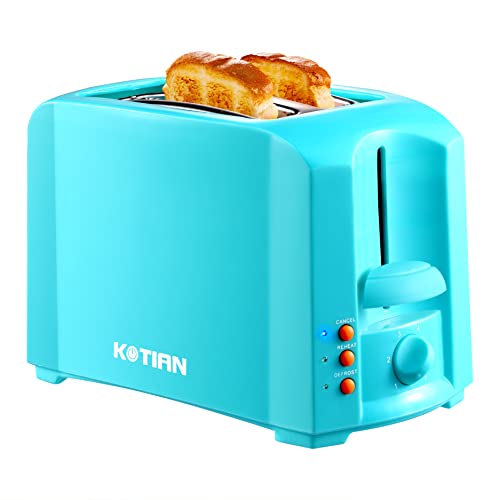 Toaster 2 Slice KOTIAN Compact Bread Toaster 6 Browning Settings,Cancel/Defrost/Reheat Function,Removable Crumb Tray,Turquoise Green,800W