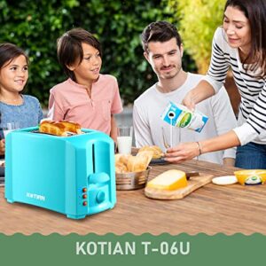 Toaster 2 Slice KOTIAN Compact Bread Toaster 6 Browning Settings,Cancel/Defrost/Reheat Function,Removable Crumb Tray,Turquoise Green,800W