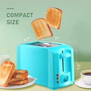 Toaster 2 Slice KOTIAN Compact Bread Toaster 6 Browning Settings,Cancel/Defrost/Reheat Function,Removable Crumb Tray,Turquoise Green,800W