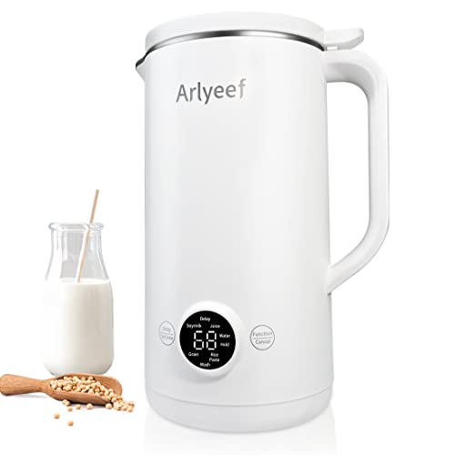 Arlyeef Automatic Soy Milk Maker, 20oz Homemade Nut/Almond/Oat/Coconut Plant-based Milks & Dairy Free Beverages Machine with Mesh Strainer, Boil Water, Delay Start/Keep Warm & BPA Free, White