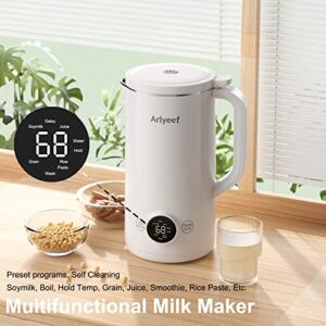 Arlyeef Automatic Soy Milk Maker, 20oz Homemade Nut/Almond/Oat/Coconut Plant-based Milks & Dairy Free Beverages Machine with Mesh Strainer, Boil Water, Delay Start/Keep Warm & BPA Free, White