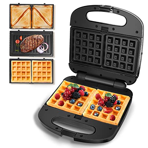 Sandwich Maker 3 in 1, Taylor Swoden Compact Waffle Maker with Removable Plates,Electric Panini Press Grill with Non-Stick Plates, LED Indicator Lights, Cool Touch Handle, Anti-Skid Feet