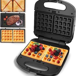 Sandwich Maker 3 in 1, Taylor Swoden Compact Waffle Maker with Removable Plates,Electric Panini Press Grill with Non-Stick Plates, LED Indicator Lights, Cool Touch Handle, Anti-Skid Feet