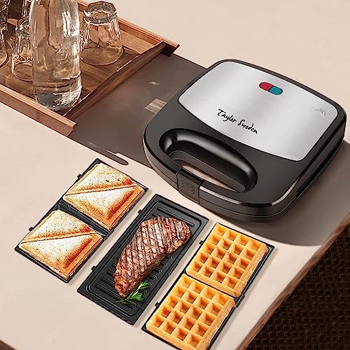 Sandwich Maker 3 in 1, Taylor Swoden Compact Waffle Maker with Removable Plates,Electric Panini Press Grill with Non-Stick Plates, LED Indicator Lights, Cool Touch Handle, Anti-Skid Feet