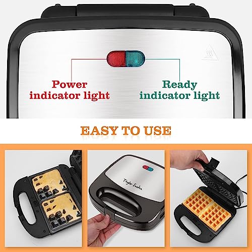 Sandwich Maker 3 in 1, Taylor Swoden Compact Waffle Maker with Removable Plates,Electric Panini Press Grill with Non-Stick Plates, LED Indicator Lights, Cool Touch Handle, Anti-Skid Feet