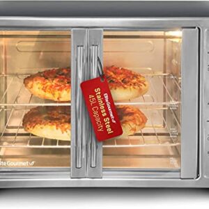 Elite Gourmet ETO4510B# French Door 47.5Qt, 18-Slice Convection Oven 4-Control Knobs, Bake Broil Toast Rotisserie Keep Warm, Includes 2 x 14" Pizza Racks, Stainless Steel