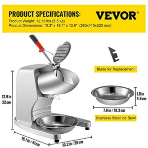 VEVOR 110V Electric Ice Shaver Crusher,300W 1450 RPM Snow Cone Maker Machine with Dual Stainless Steel Blades 210LB/H, Shaved Ice Machine with Ice Plate & Additional Blade for Home and Commercial Use