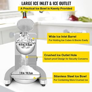 VEVOR 110V Electric Ice Shaver Crusher,300W 1450 RPM Snow Cone Maker Machine with Dual Stainless Steel Blades 210LB/H, Shaved Ice Machine with Ice Plate & Additional Blade for Home and Commercial Use