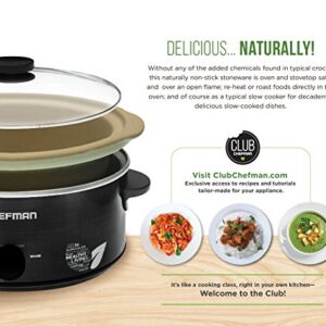 Chefman 5 Qt. Slow Cooker, All-Natural, Glaze & Chemical-Free Pot , Stovetop or Oven Cooking, Dishwasher Safe Crock; Naturally Nonstick & Paleo-Friendly, Low-Lead Stoneware, Bonus Recipes Included