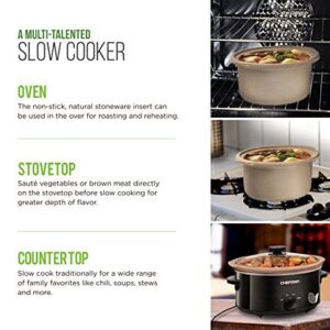 Chefman 5 Qt. Slow Cooker, All-Natural, Glaze & Chemical-Free Pot , Stovetop or Oven Cooking, Dishwasher Safe Crock; Naturally Nonstick & Paleo-Friendly, Low-Lead Stoneware, Bonus Recipes Included