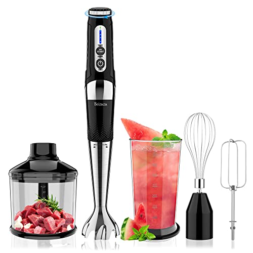 Cordless Hand Blender: 4-in-1 Rechargeable Cordless Immersion Blender Handheld, 21-Speed & 3-Angle Adjustable with 304 Stainless Steel Blades, Chopper, Beaker, Whisk and Beater for Milkshakes | Smoothies | Soup| Puree | Baby Food (Black)