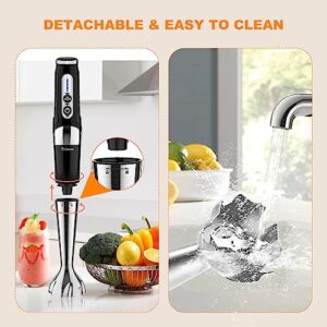 Cordless Hand Blender: 4-in-1 Rechargeable Cordless Immersion Blender Handheld, 21-Speed & 3-Angle Adjustable with 304 Stainless Steel Blades, Chopper, Beaker, Whisk and Beater for Milkshakes | Smoothies | Soup| Puree | Baby Food (Black)