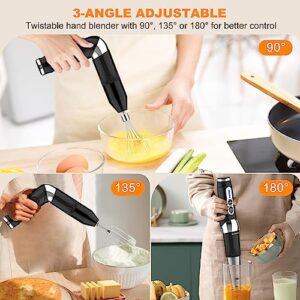 Cordless Hand Blender: 4-in-1 Rechargeable Cordless Immersion Blender Handheld, 21-Speed & 3-Angle Adjustable with 304 Stainless Steel Blades, Chopper, Beaker, Whisk and Beater for Milkshakes | Smoothies | Soup| Puree | Baby Food (Black)