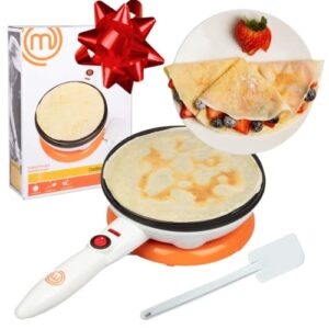 MasterChef Cordless Crepe Maker with Non-stick Dipping Plate plus Electric Base and Spatula, Recipe Guide Included, Fun Baking Gift