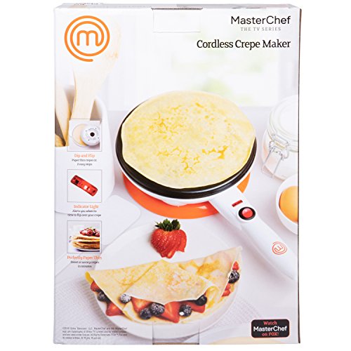 MasterChef Cordless Crepe Maker with Non-stick Dipping Plate plus Electric Base and Spatula, Recipe Guide Included, Fun Baking Gift