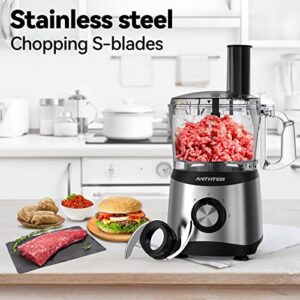 Anthter CY-367 Food Processor & Vegetable Chopper for Slicing, Shredding, Chopping, Dough and Purees, 7 Processor Cups, 600W,Stainless Steel